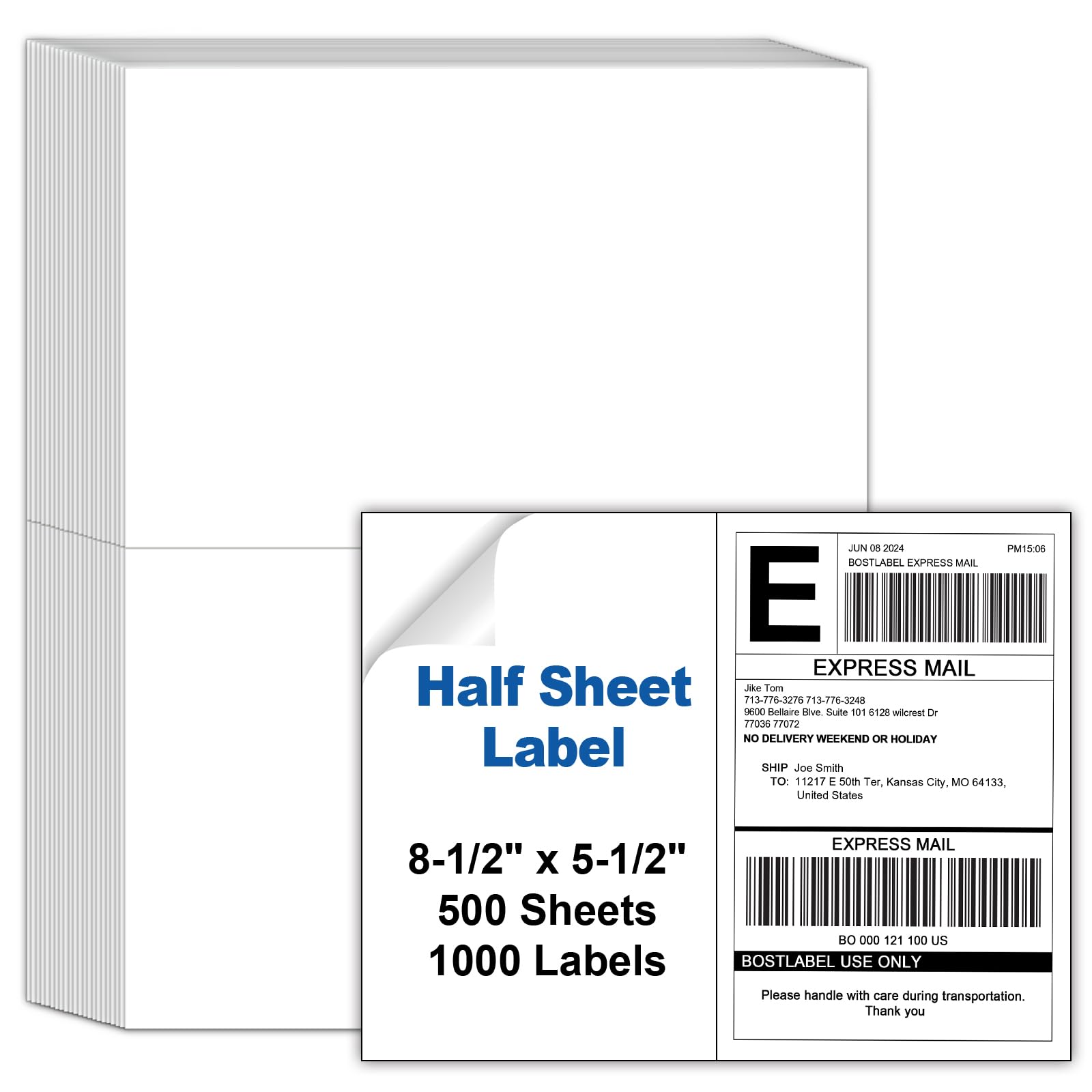 Bostlabel 8.5" x 5.5" Address Labels, Half Sheet Shipping Labels, 1000 ...