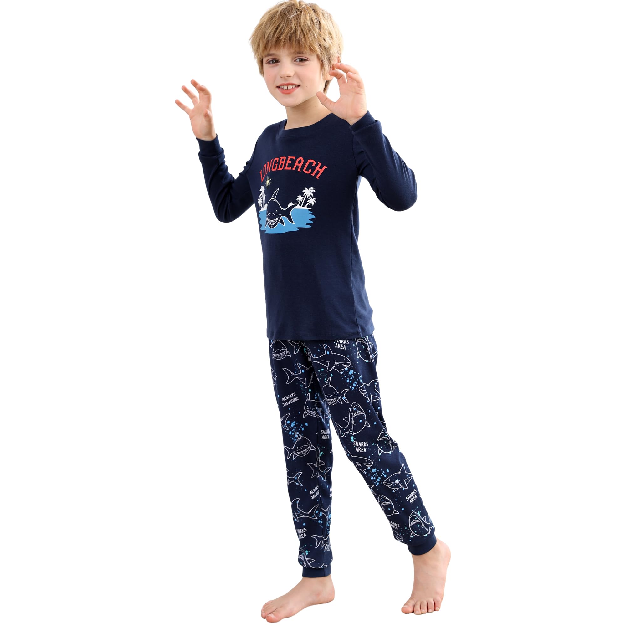 V.&GRIN Boys Long Sleeve Sets Pajamas, Cotton Toddler PJs Clothes Sleepwear Size 2-12 Years Kids ...