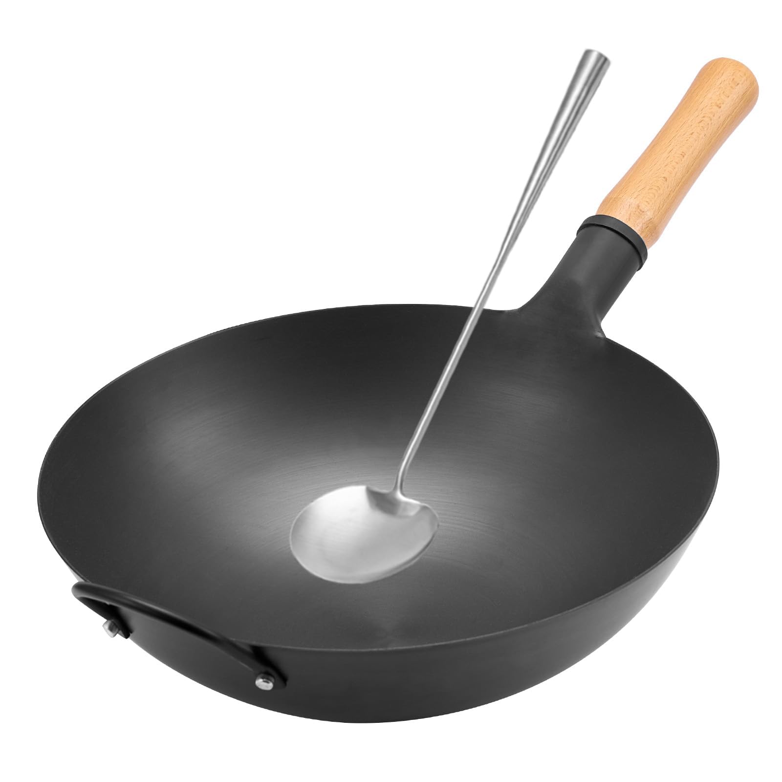 WANGYUANJI Iron Wok, 14.17’’ Traditional Round-Bottom Wok, Chef’s ...