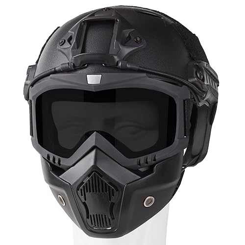 VPZenar Full Face Airsoft Mask and Helmet,Black Tactical Helmet with ...