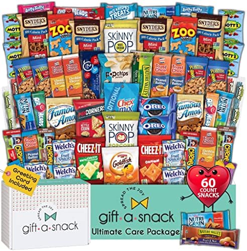 Gift A Snack - Snack Box Variety Pack Care Package + Greeting Card (60 ...