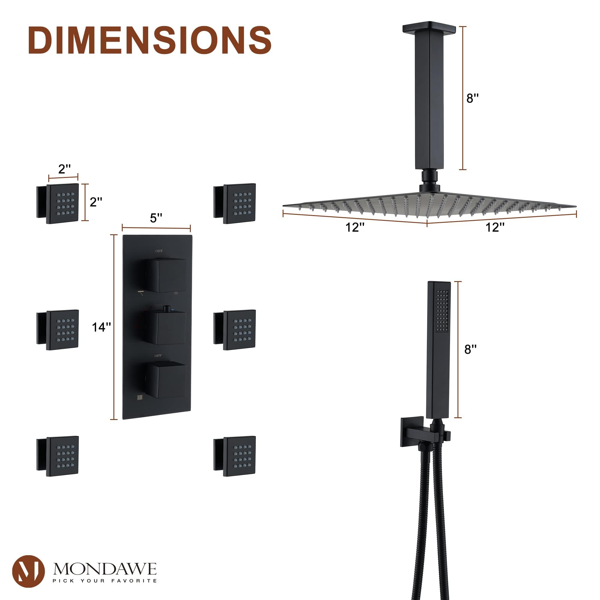 Mua MONDAWE 12" Thermostatic Full Body Shower Jets System, Rainfall ...