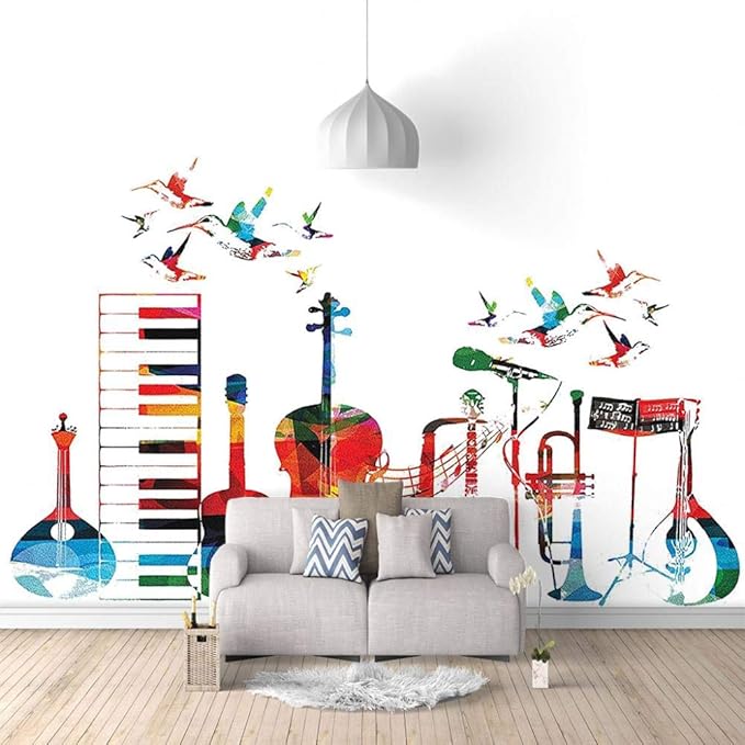 ZHRRYA Fotomural - Notas de Instrumentos Musicales Pintados - Mural 3D ...