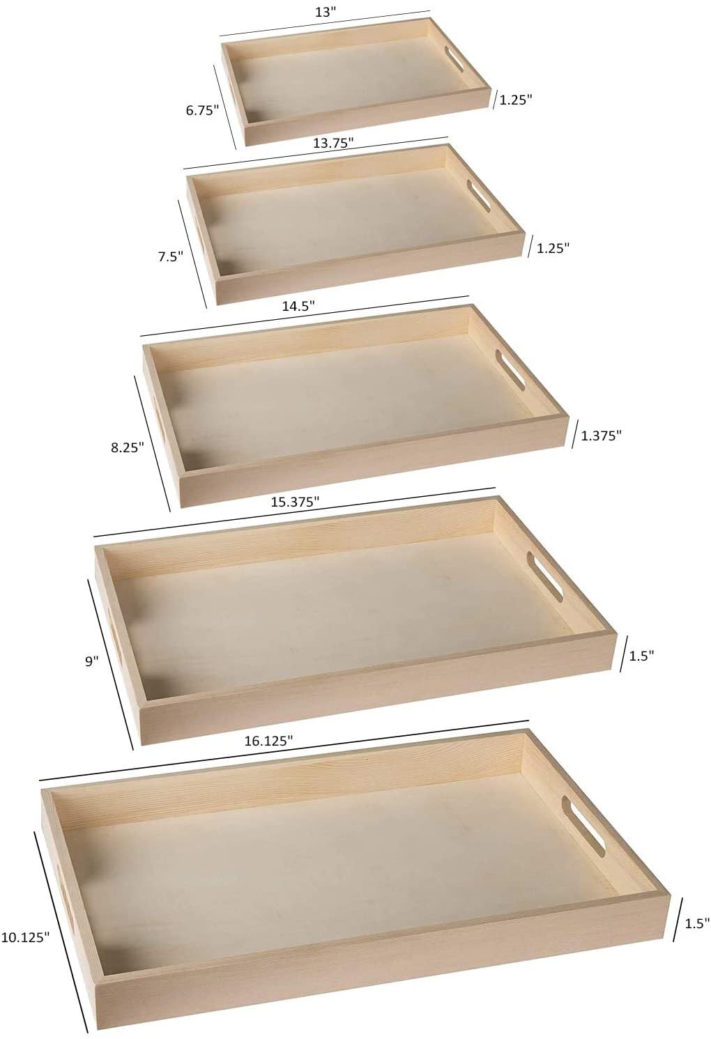 Mua Hammont Wood Serving Tray Set with Handles - 5-Piece Nested ...