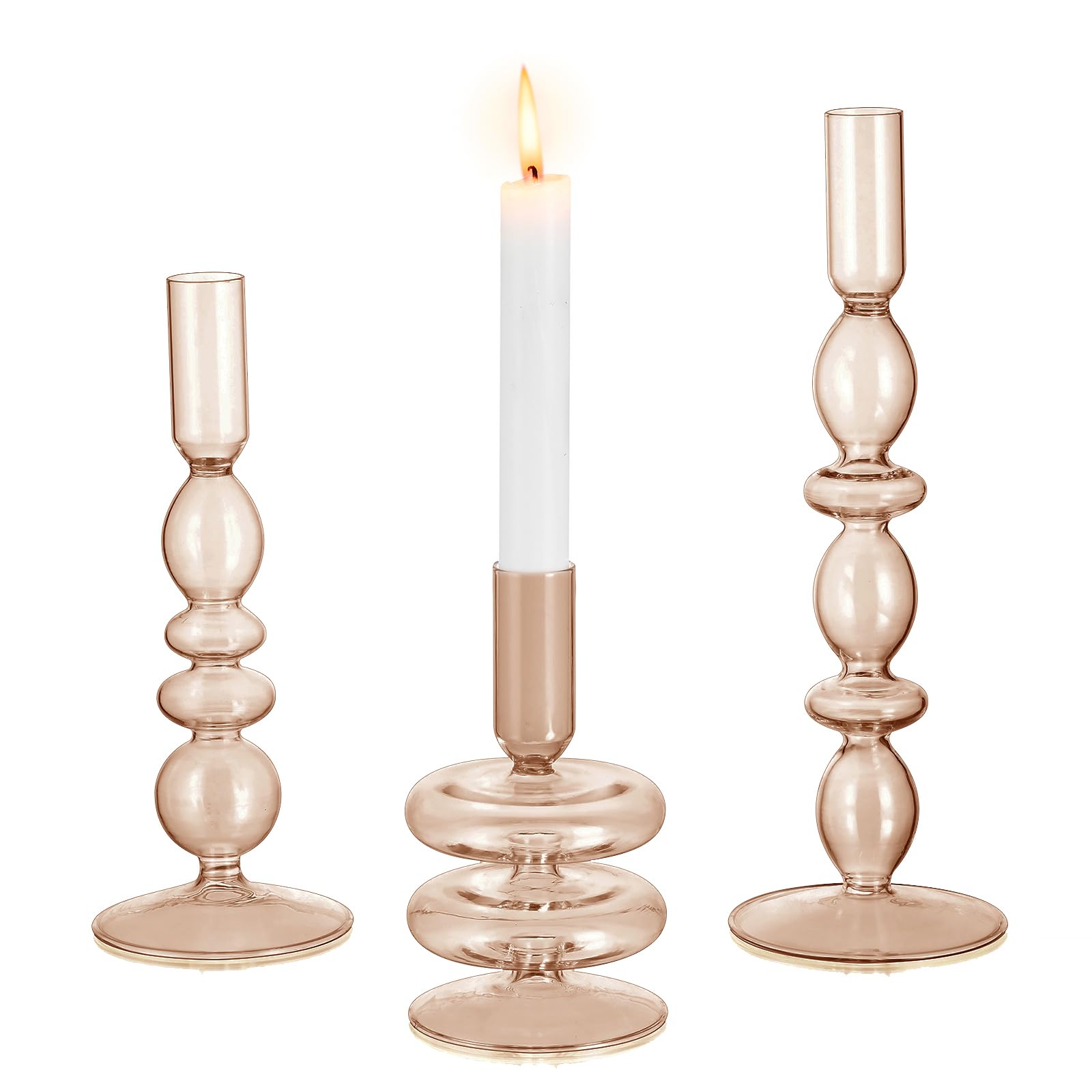 Glasseam Amber Glass Candle Holders: Tall Skinny Candle Holders Set of ...