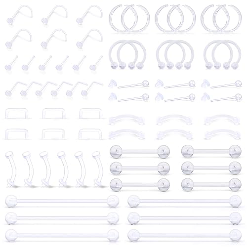 SCERRING 66PCS Clear Piercing Retainer Septum Retainers Nose Studs ...