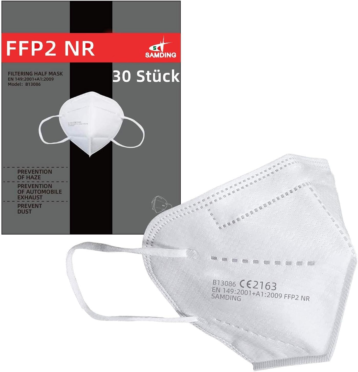30x Samding FFP2 Mundschutz/Atemschutzmaske/Mund und Nasenschutz/PDI Maske EN149:2001+A1:2009 ...