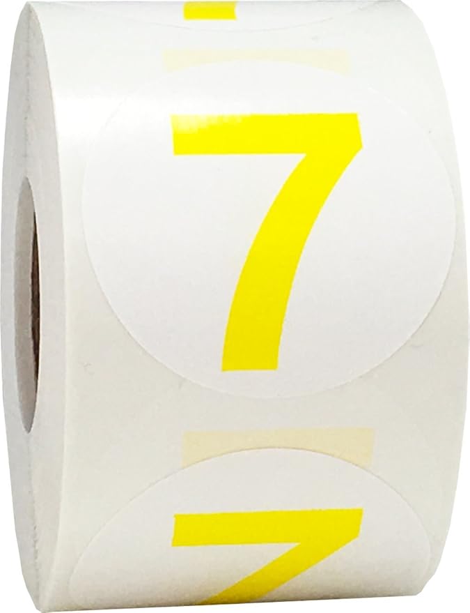 Amazon.com : Yellow Number 7 Circle Stickers, 1.5 Inches Round, 500 ...