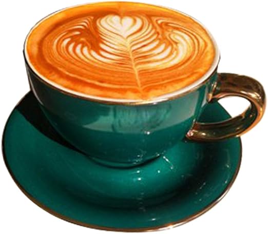 Espresso Coffee Cups Saucers Set Clossy Ceramic Noble Dark Green Coffee ...