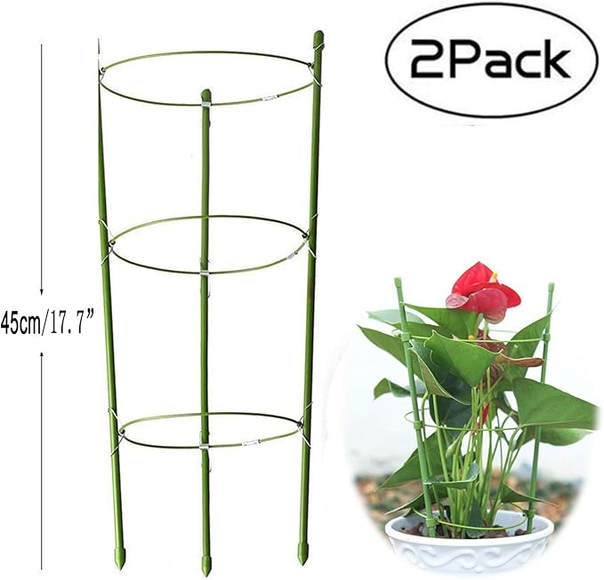 2 Pack 45cm/17.7in Garden Plant Support with 3 Adjustable Rings for ...