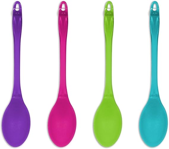 Invero® 4x Pack of Solid Silicone Cooking Serving Spoon with Plastic ...
