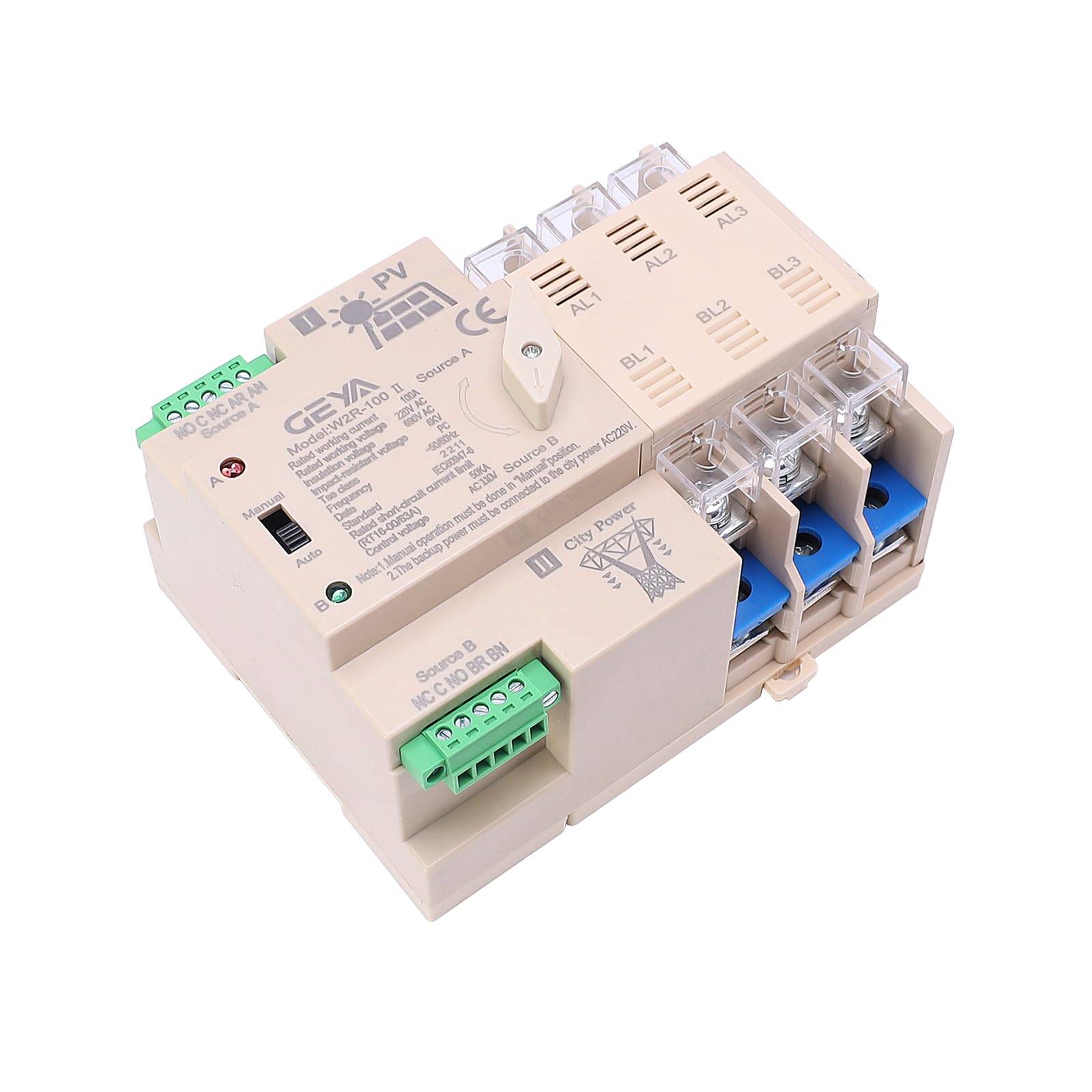 Mua on-Grid Solar Power Automatic Transfer Switch Din Rail 3P 100A 110VAC ATS PV System Power to ...