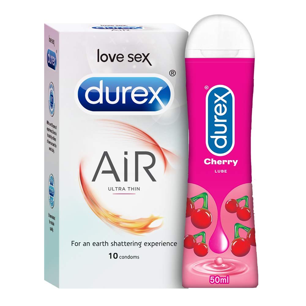 Durex Air Condoms for Men - 10 Count with Durex Lube Cherry Flavoured ...