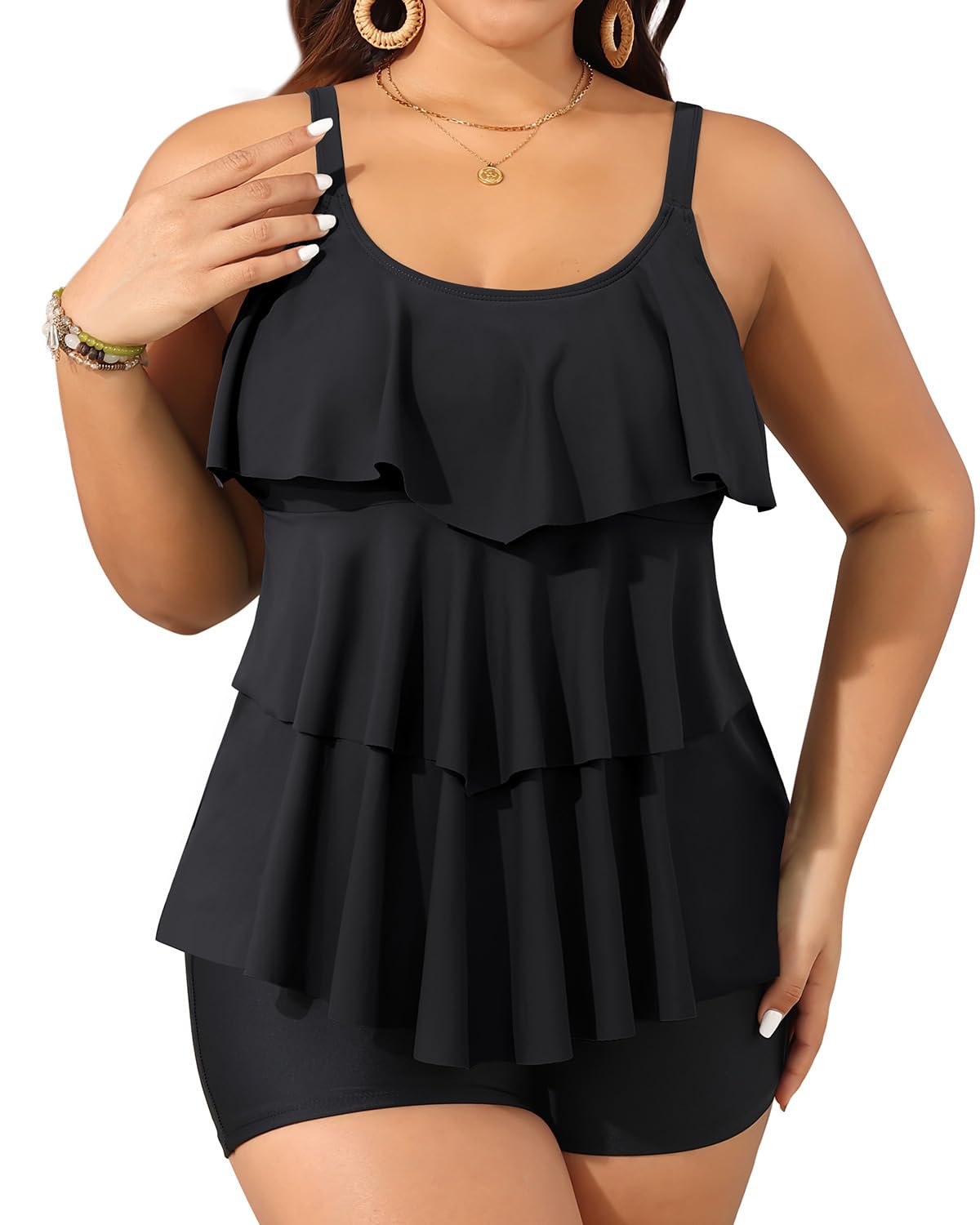 Yonique Women's Plus Size Tankini Swimsuits with Shorts Two Piece ...