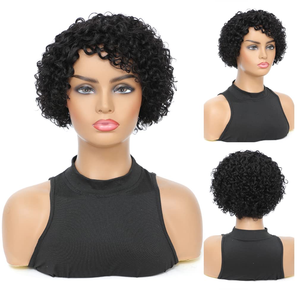 ISHINE Curly Wig Human Hair Wigs, 8 inch Short Bob Pixie Cut Brazilian ...