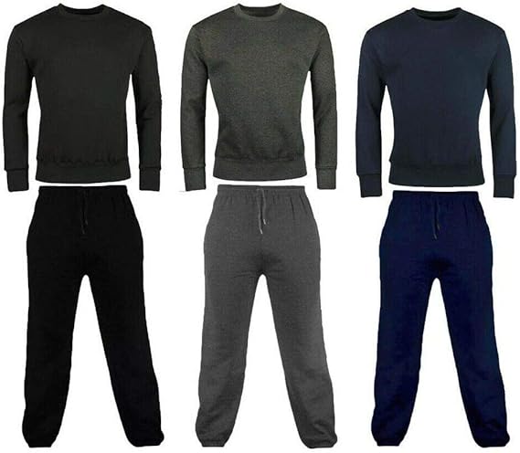 New Mens Round Neck Tracksuit Set Plain Full 2 Pcs Crew Neck Jogging ...