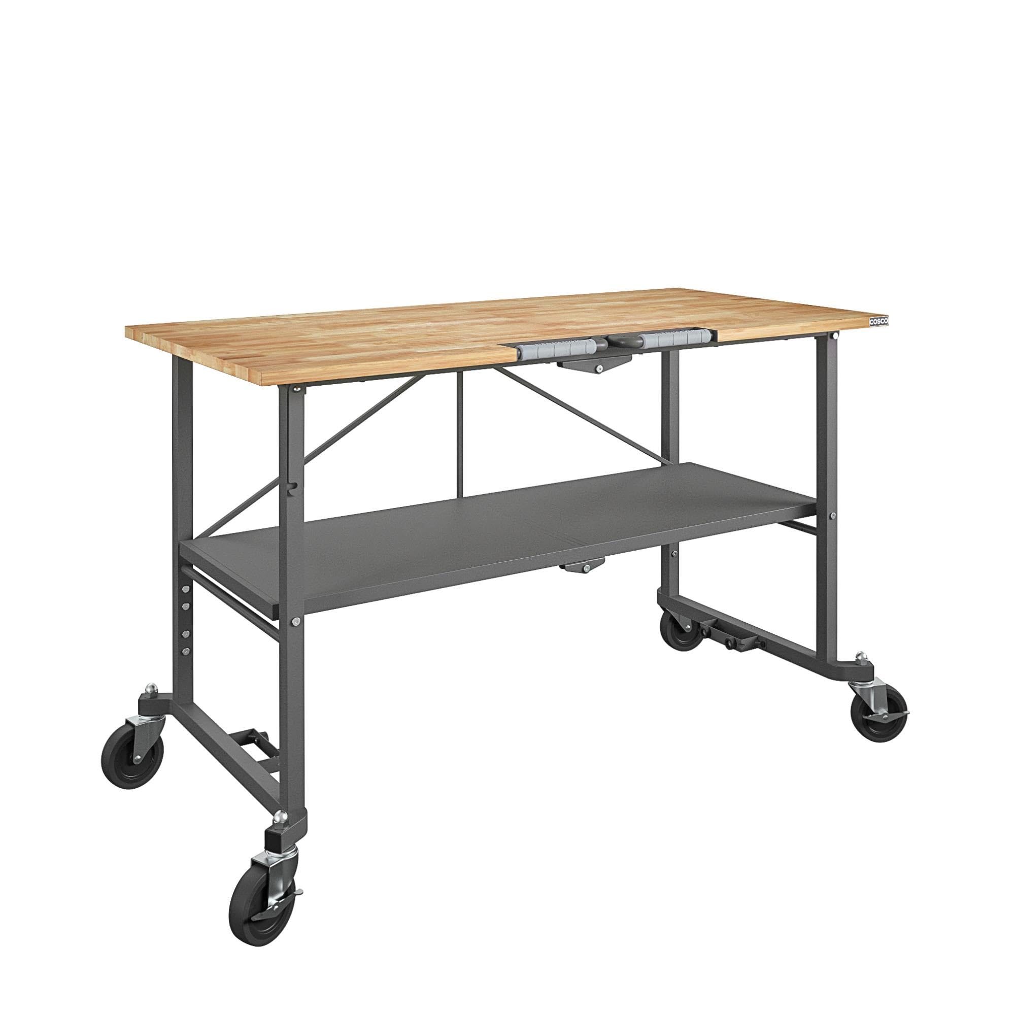 COSCO SmartFold Butcher Block Portable Workbench/Folding Utility Table ...
