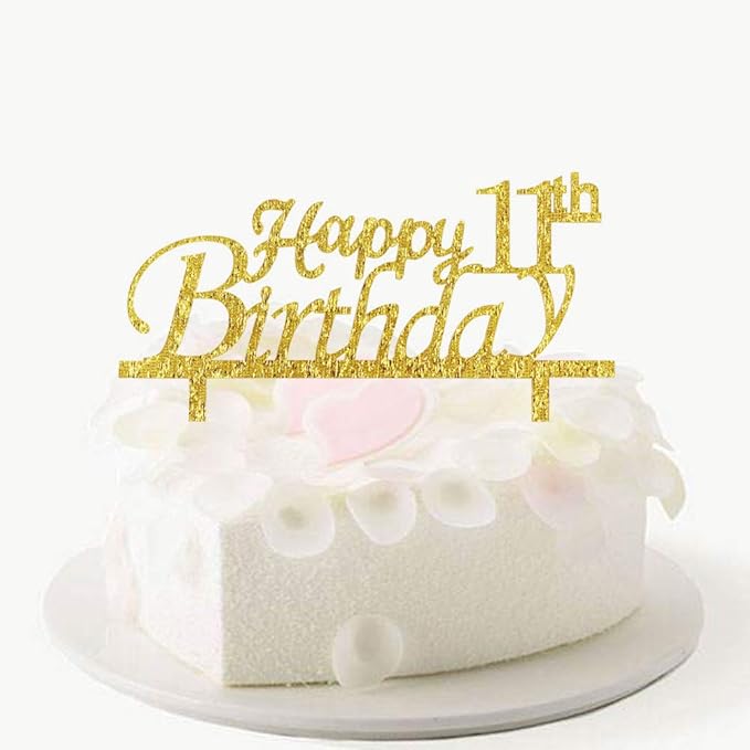 Happy 11th Birthday Cake Topper, Gold Acrylic Cake Topper, 11th ...