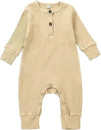 Amazon.com: Kuriozud Newborn Infant Unisex Baby Boy Girl Button Solid Romper Bodysuit One Piece ...