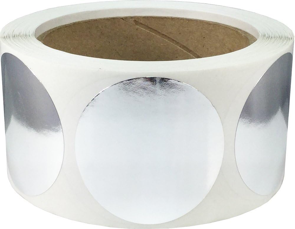 Metallic Silver Circle Stickers, 51 mm 2 Inch Dot Shiny Labels 500 Pack ...