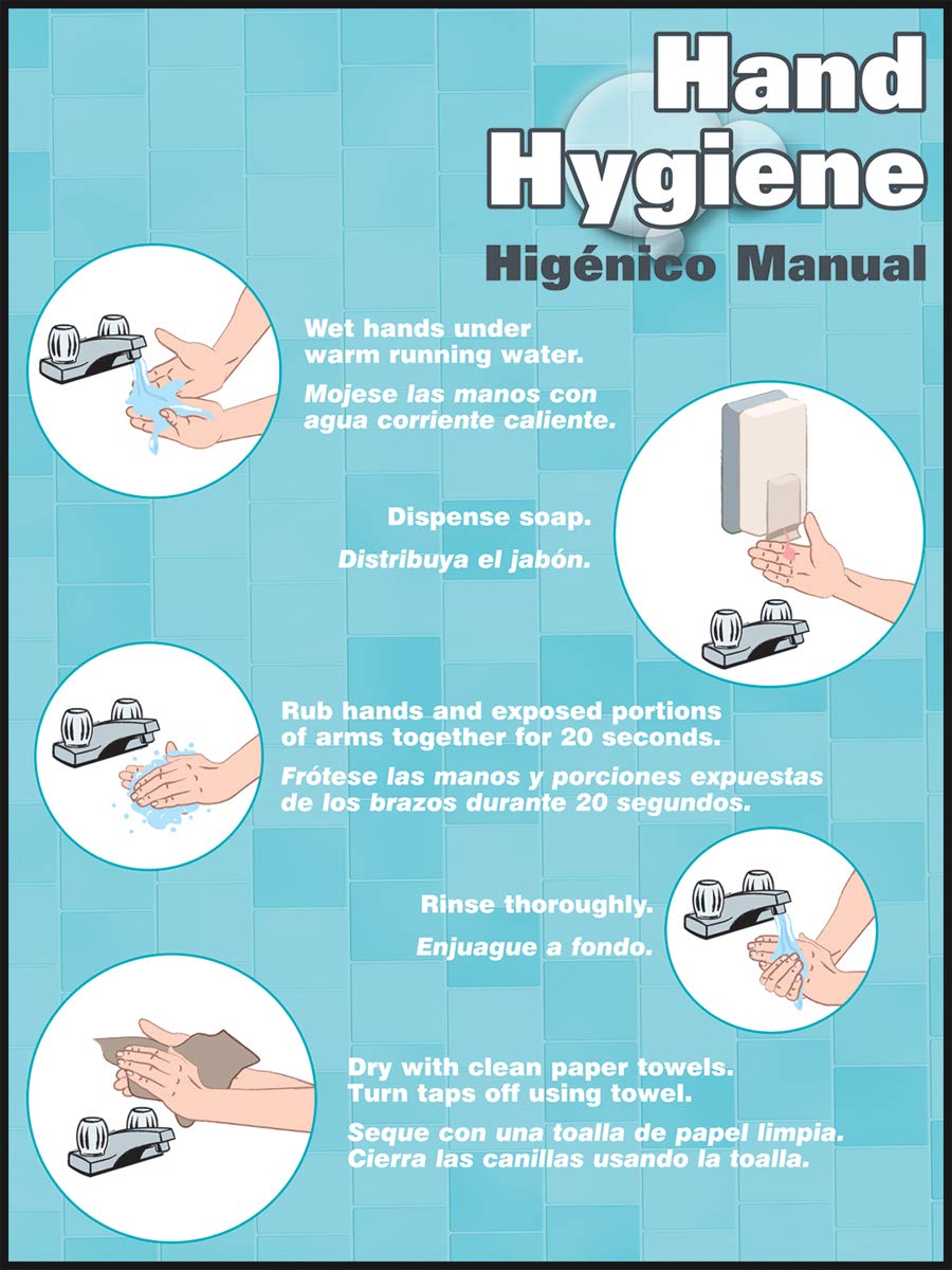 Safety Posters: English/Spanish Hand Hygiene laminated poster, 22" x 17 ...