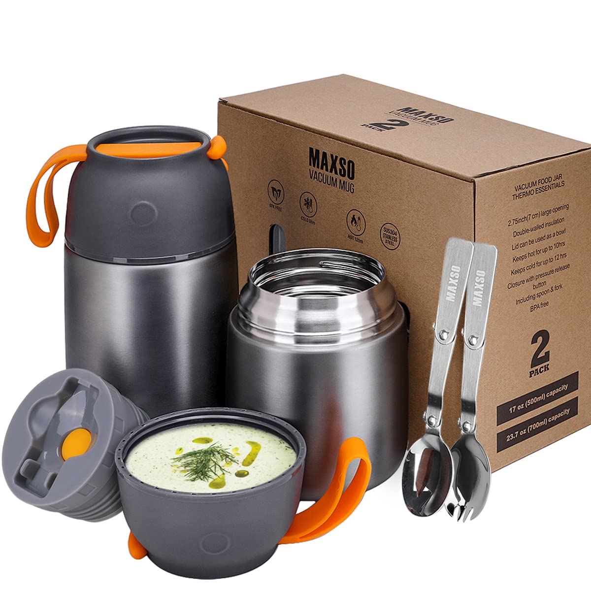 MAXSO 2 Pack Soup Thermo for Hot & Cold Food for Kids Adults, Vacuum ...