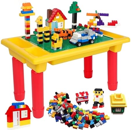 burgkidz Kids 2-in-1 Block Table with Baseplate Board and 200 Piece ...