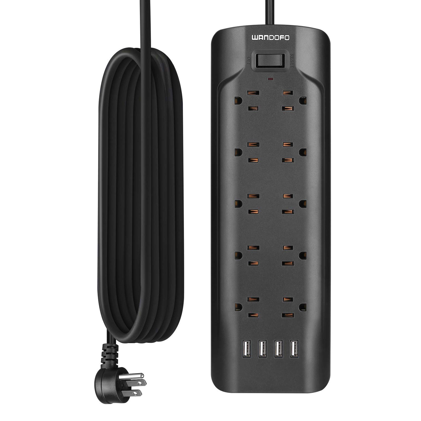 WANDOFO 15ft Extra Long Cord Power Strip Surge Protector, 5V 3.4A Smart ...