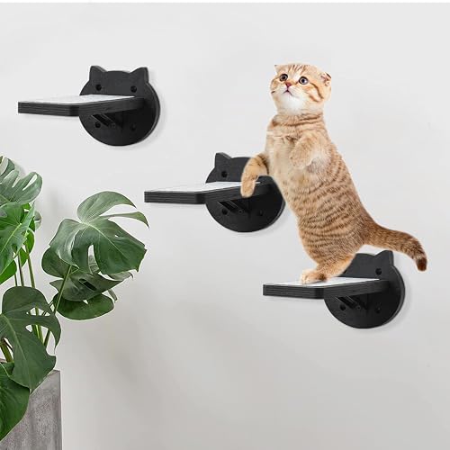 Wooden Cat Wall Shelves Sisal Mat Wall Mounted Cat Furniture 2 Pack Cat ...