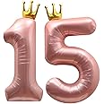 Amazon.com: 40 Inch Light Pink Number 15 Balloons With Crown, Large ...