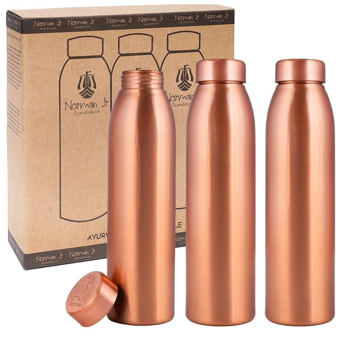NORMAN JR, Copper Water Bottle 1L - Gift Box of 3, Plain, an Ayurvedic ...