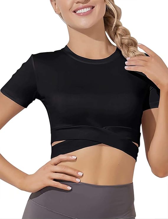 Hiistandd Damen Gym Crop Sexy Top Sports Bauchfreie Oberteile Mädchen ...