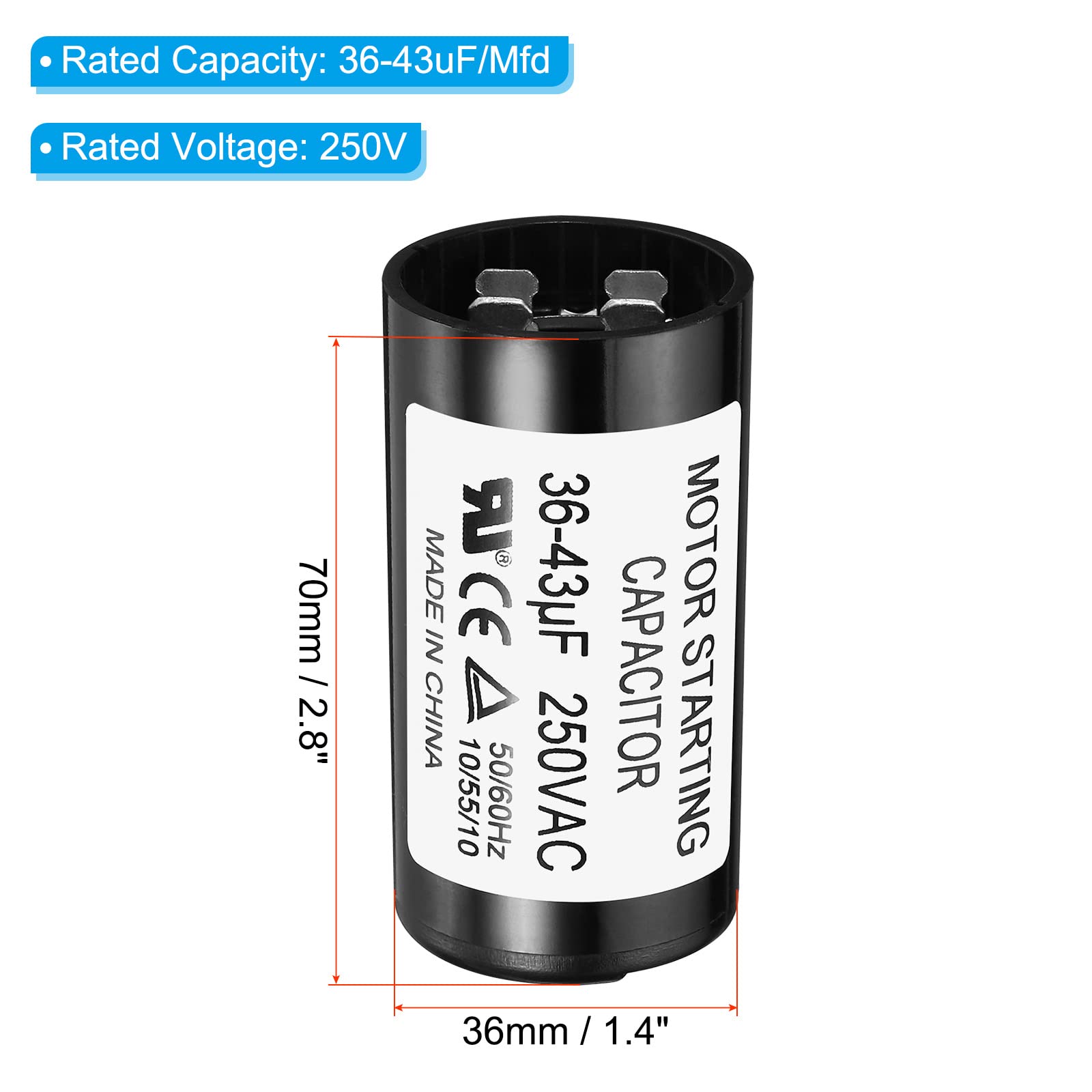 Mua PATIKIL Motor Start Capacitor, 36-43uF/Mfd 250V 50/60Hz CD60 Run ...