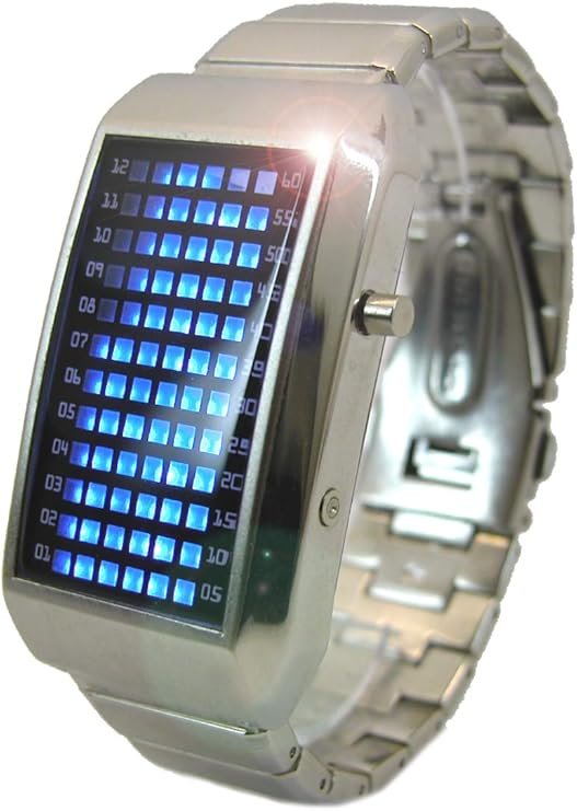 Futuristic Binary LED Watch with 72 bright Blue LED's Stainless Steel ...