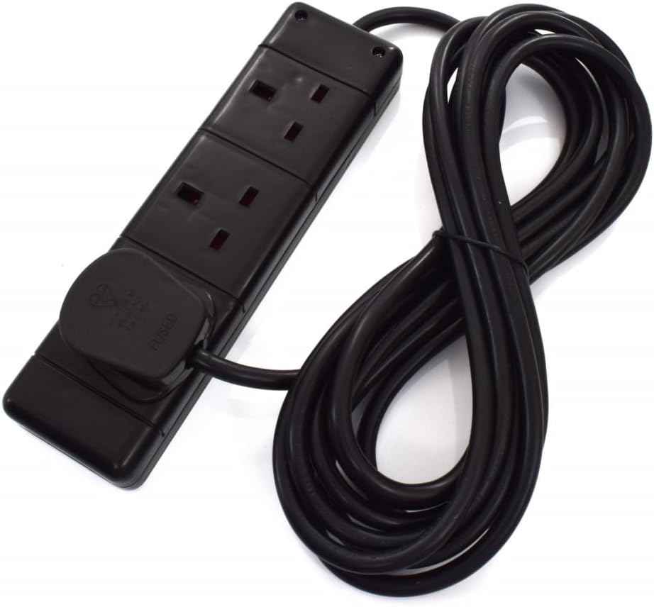 3-Way Extension Lead - Three Gang Multi Plug Socket - Black/White Power ...