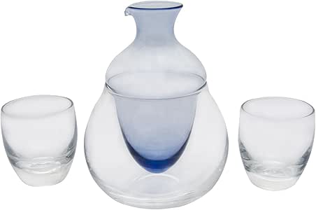 Amazon.com | 4-Piece Blue Glass Sake Chiller Set GS-20: Cold Sake Set ...