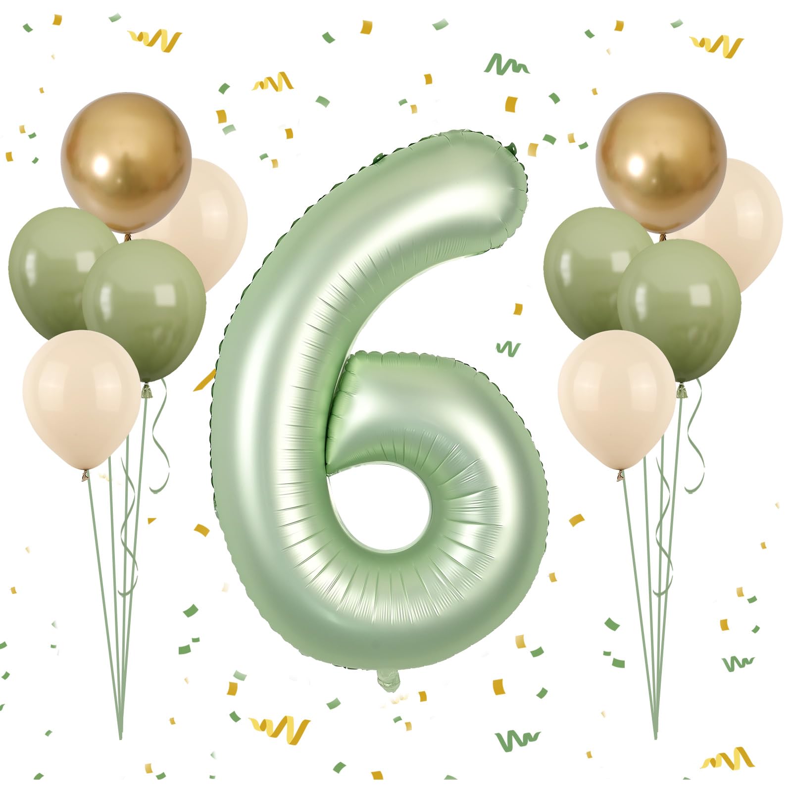 40 Inch Sage Green Number 6 Balloon, Olive Green 6th Birthday Balloons ...