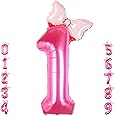 Amazon.com: Kwuz 40 Inch Pink Number 1 Balloon with Mini Bow Balloon ...