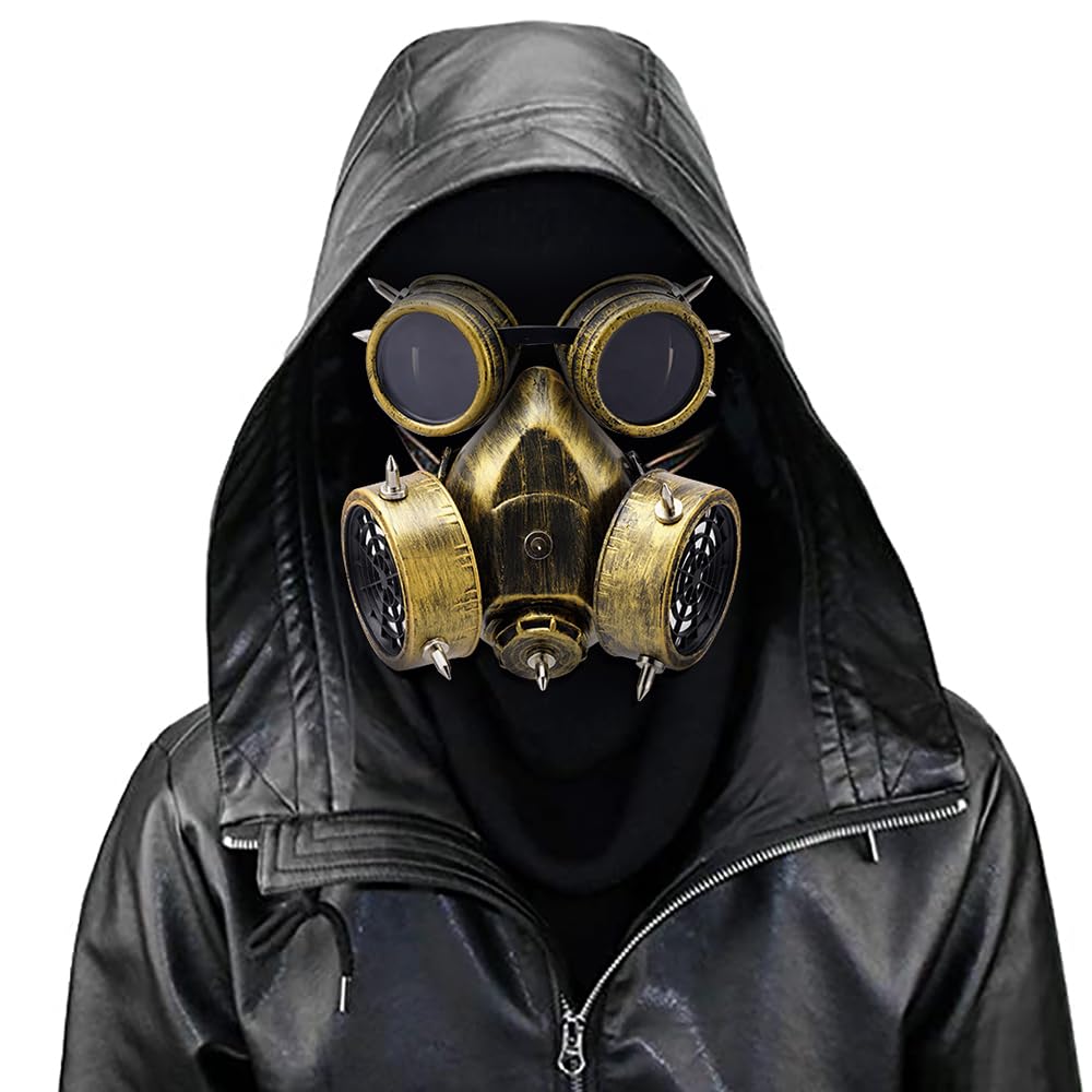 COMBIUBIU Retro Steampunk Gas Mask with Goggles Glasses,Metal Rivets ...