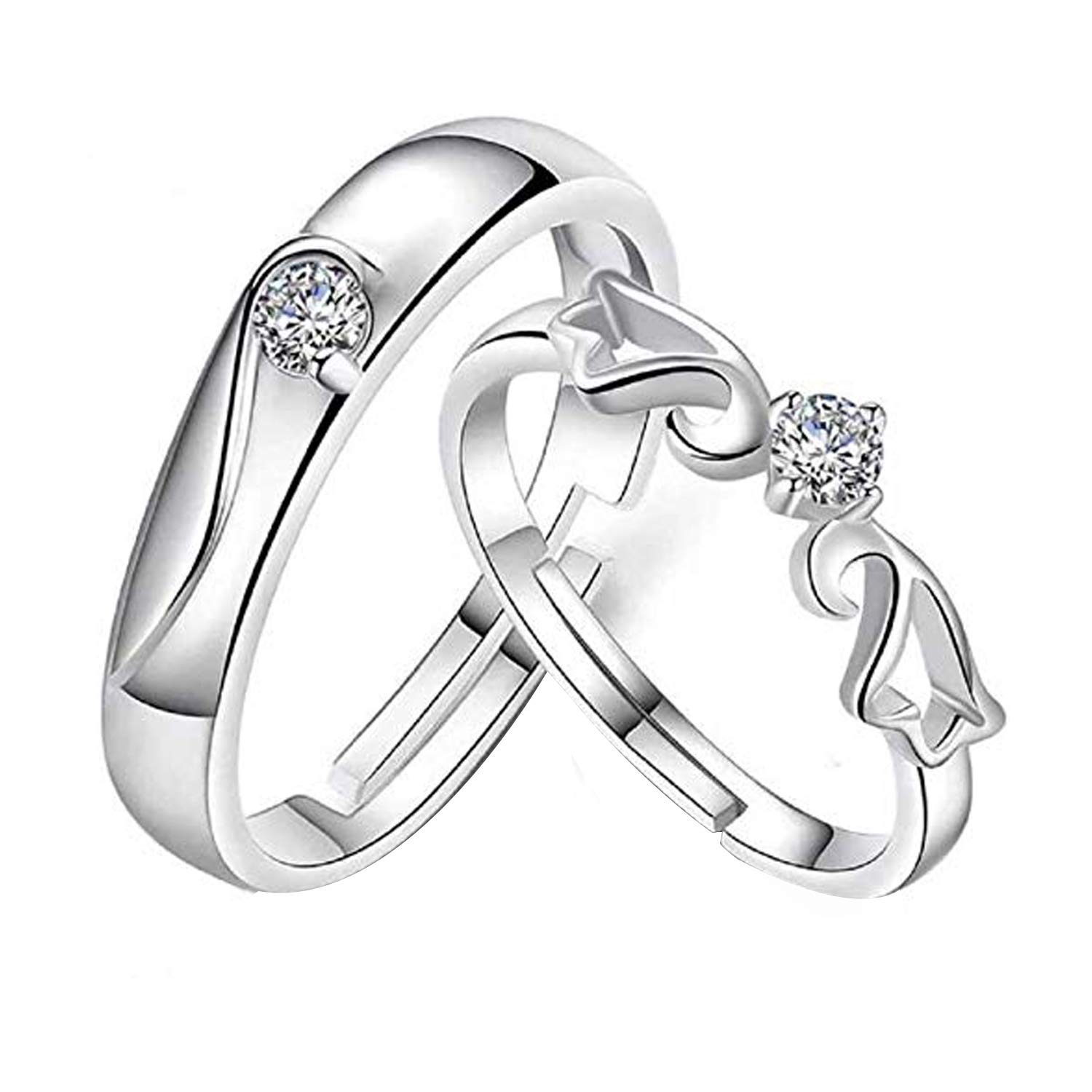 Buy Adjustable Couple Rings Set for lovers Silver Plated Solitaire for ...