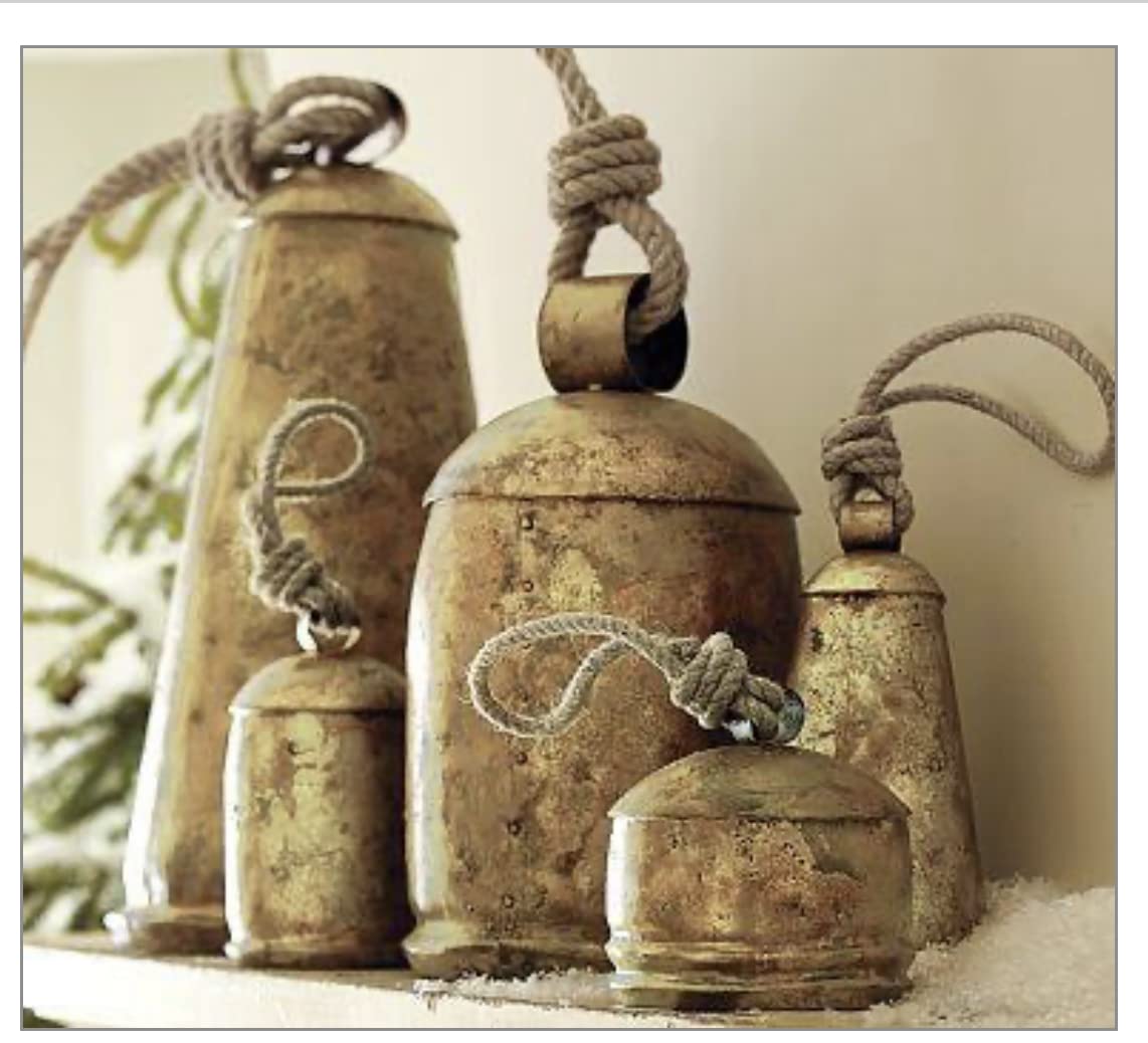 Cow Bells Set of 5 Cluster on Rope Large Rustic Vintage Lucky Cow Bells ...