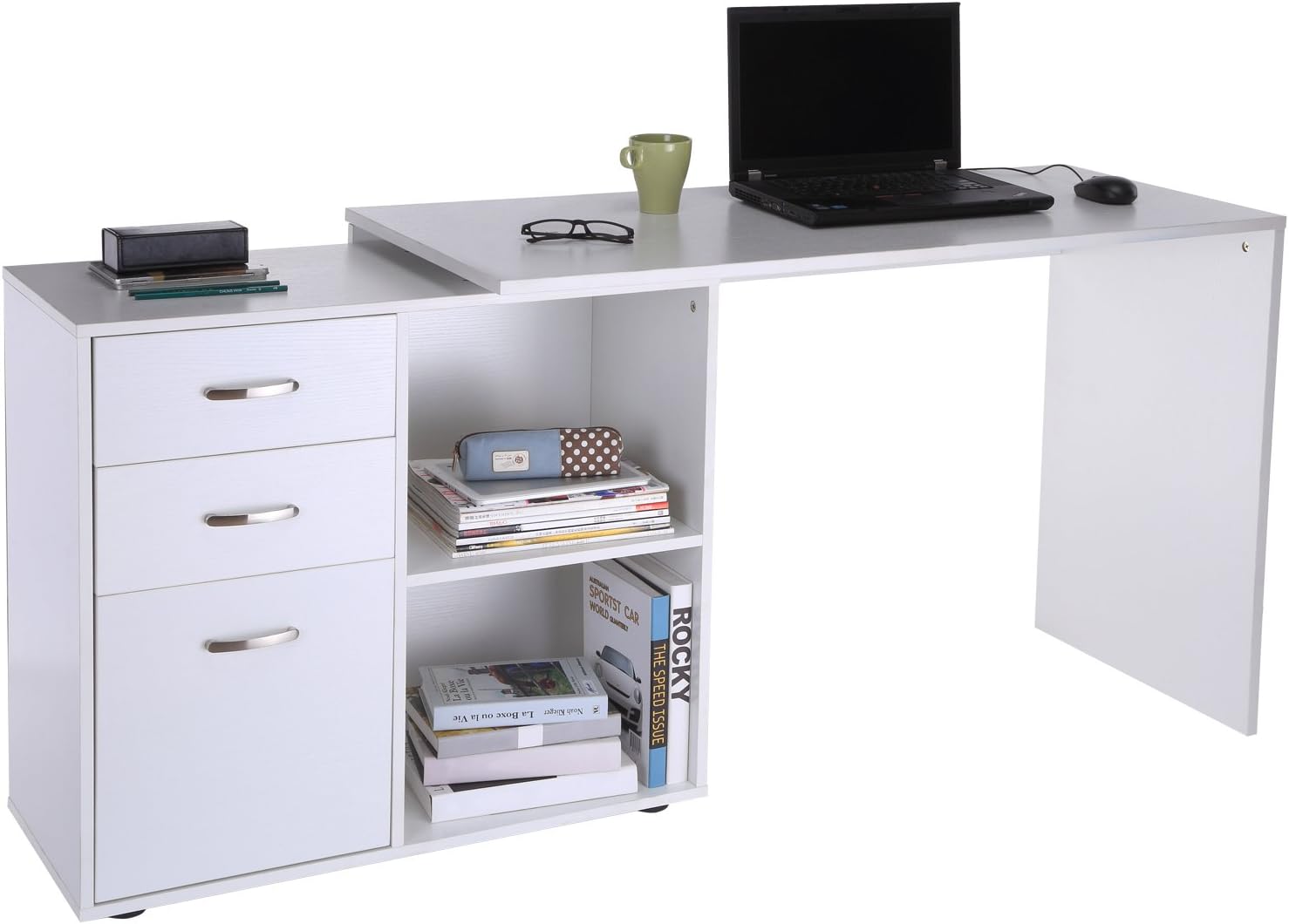 HOMCOM Computer Desk Table Workstation Home Office L Shape Drawer Shelf ...