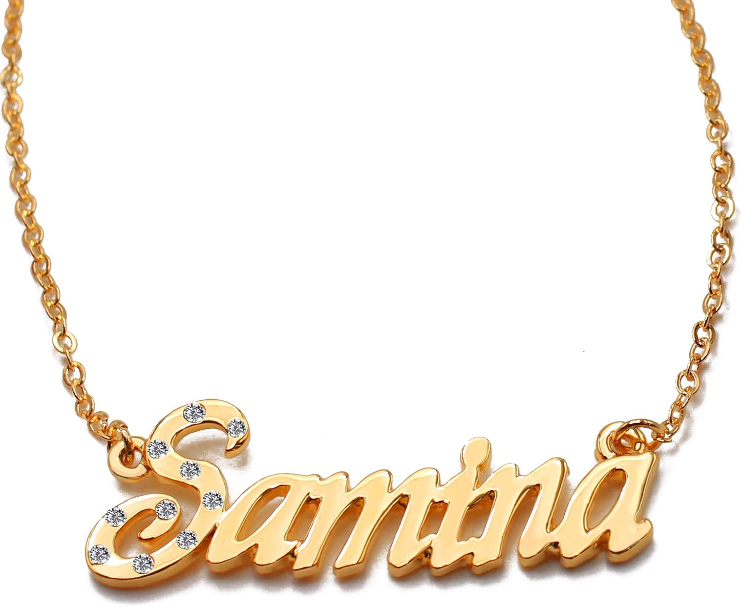 Amazon.com: Samina Name Necklace 18K Gold Plated Personalized Dainty ...