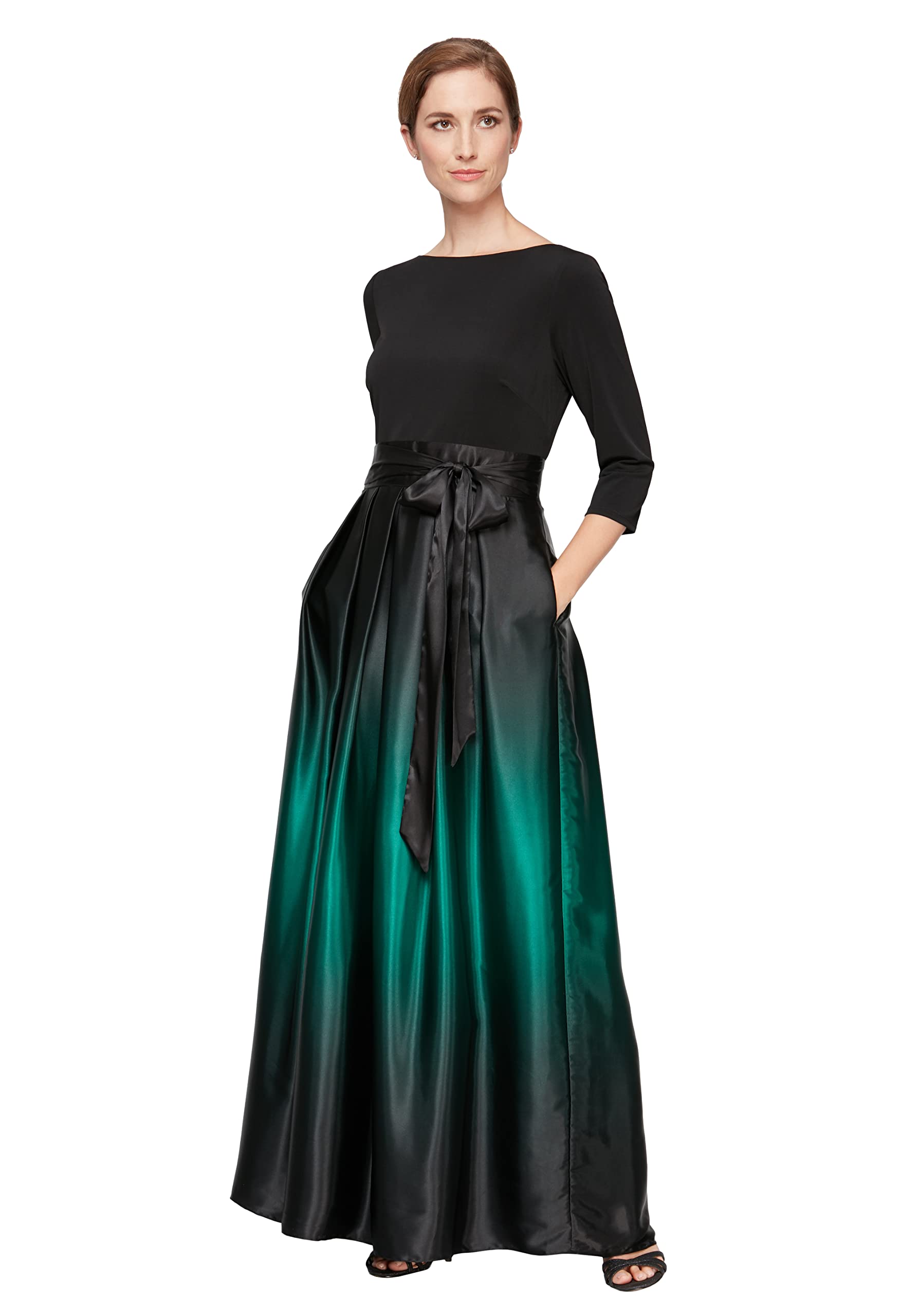 S.L. Fashions Women's Long Satin Mother of The Bride Dress with Pockets ...