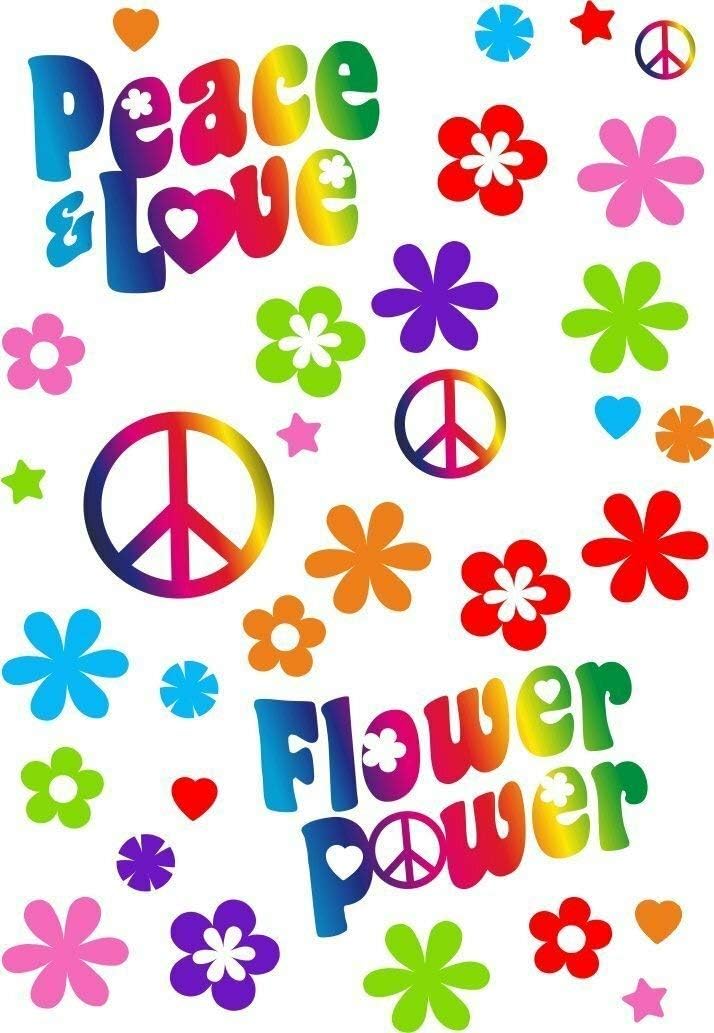 Sticker Set Flower Power, kfz_262, Peace and Love, Colourful, Sheet ...