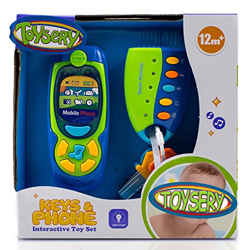 Toysery Cell Phone and Key Toy Set for Kids - Pretend Play Electronic ...