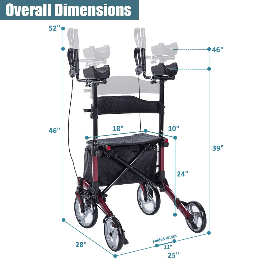 ELENKER Upright Rollator Walker, Stand Up Rolling Walker, Mobility Walking Aid with 10” Front ...