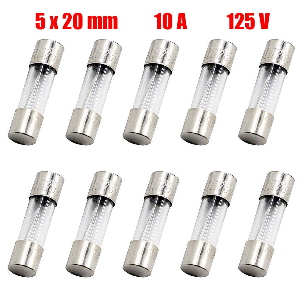 SIXQJZML 10 Pack F10AL Fast-Blow Fuse 10A 10amp 125V Glass Fuses 0.2 x ...