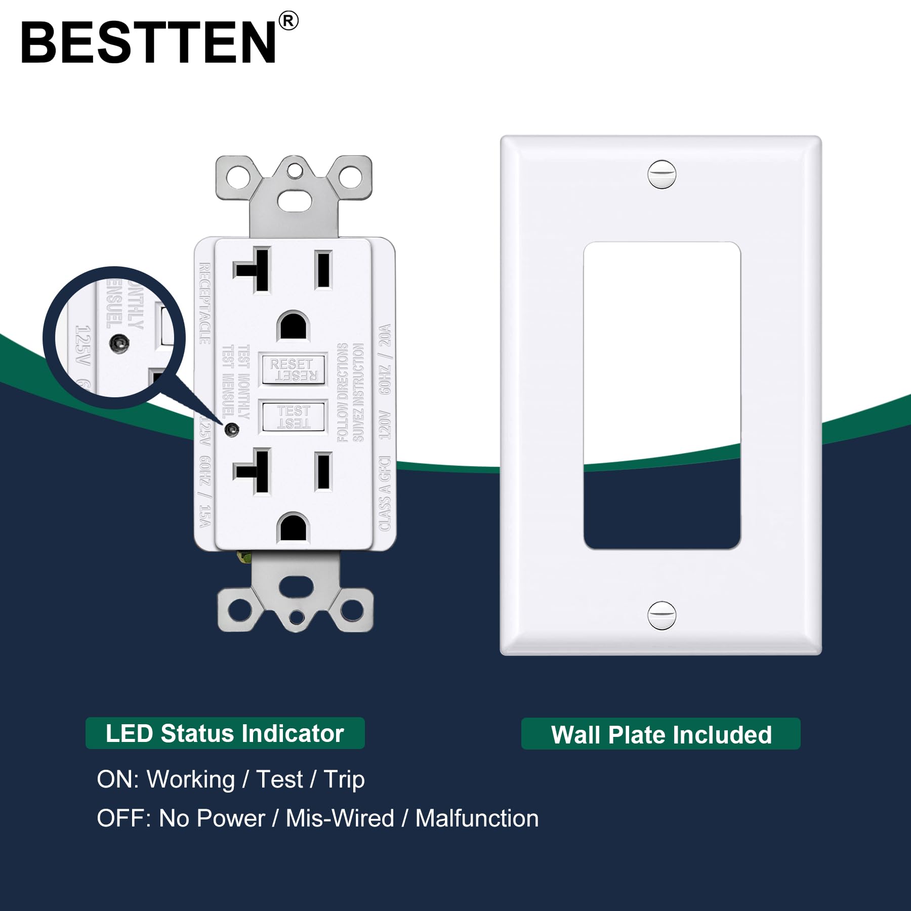 Mua 10 Pack 20 Amp GFCI Outlet, GFI Outlet with LED Indicator, Ground ...