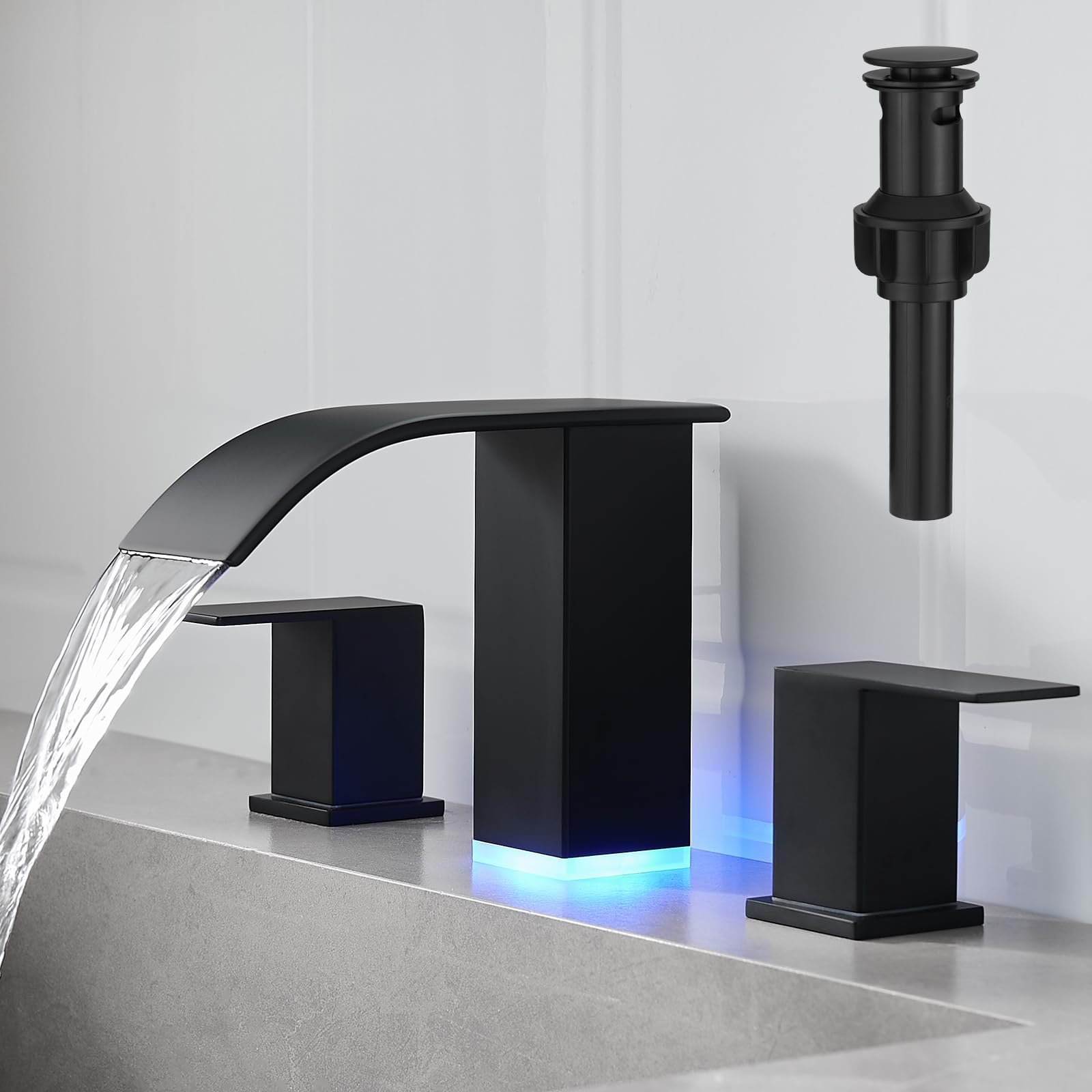 RUMOSE LED Bathroom Faucets Set Matte Black 8 inch Bathroom Sink Faucet ...